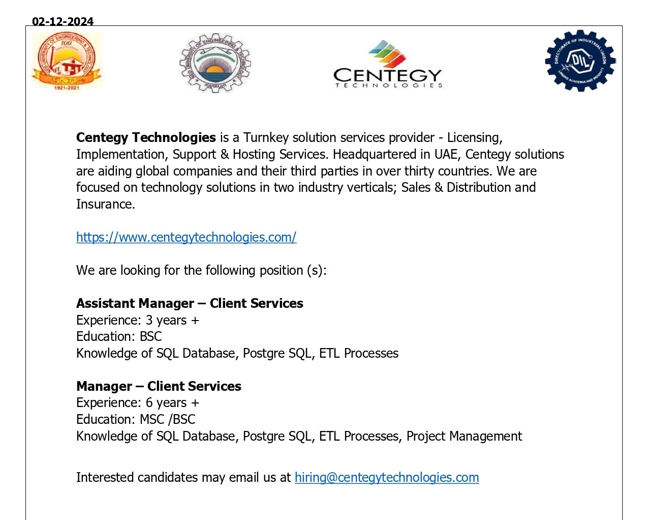 Directorate of Industrial Liaison | NED University of Engineering & Technology